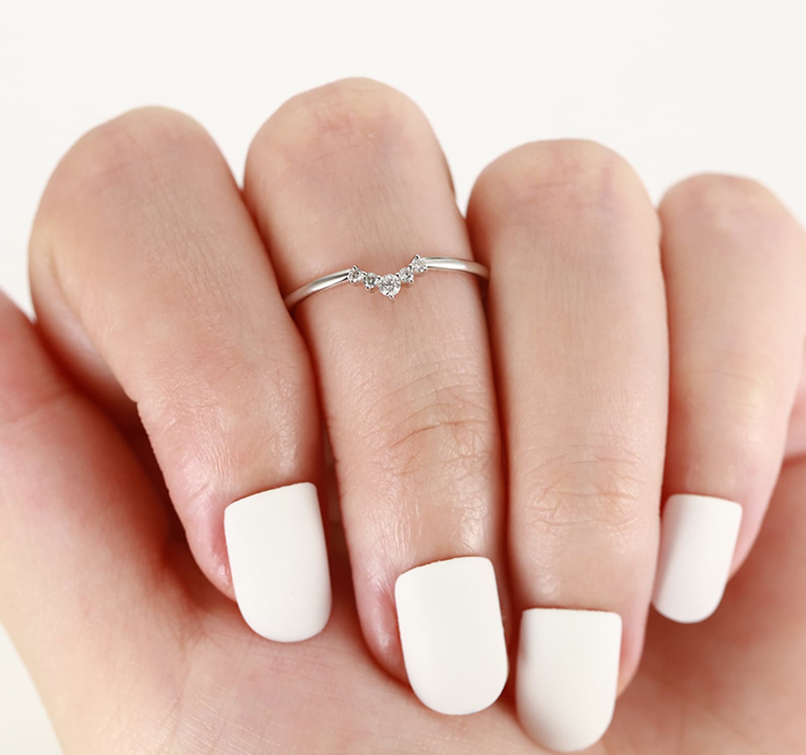 Curved Wedding Band White Gold Band Unique Chevron Band | Etsy