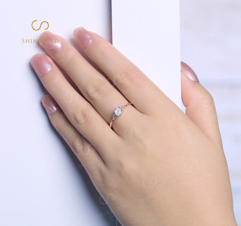 Round Moonstone Engagement Ring Vintage Rose Gold Ring Simple - Etsy