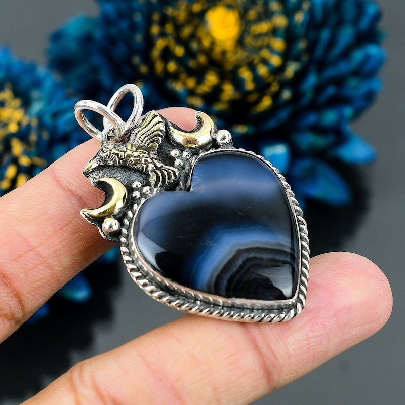 Black Agate Bezel Pendant - Etsy