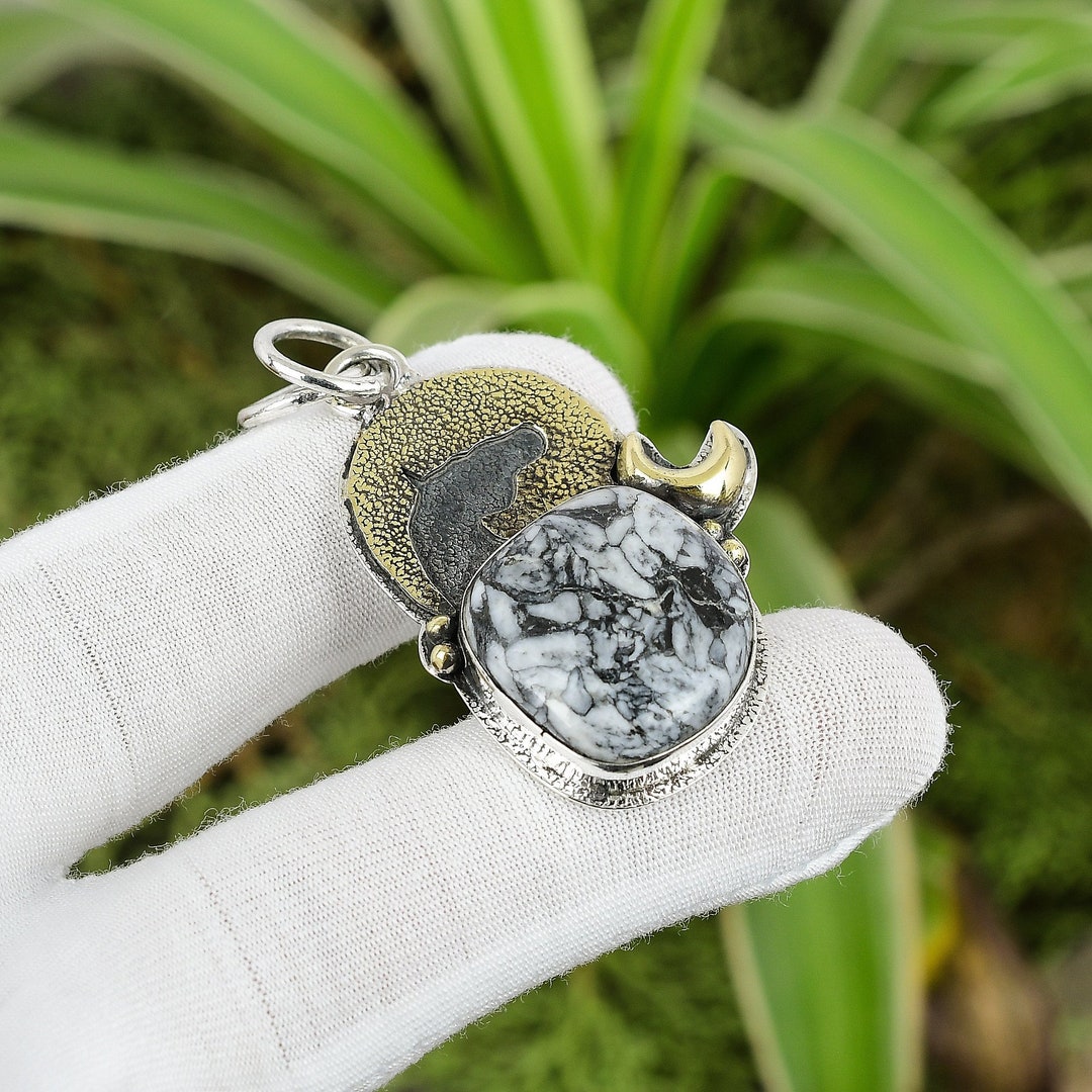 Pinolith Jasper Pendant 925 Sterling Silver Pendant 18K Gold Plated ...