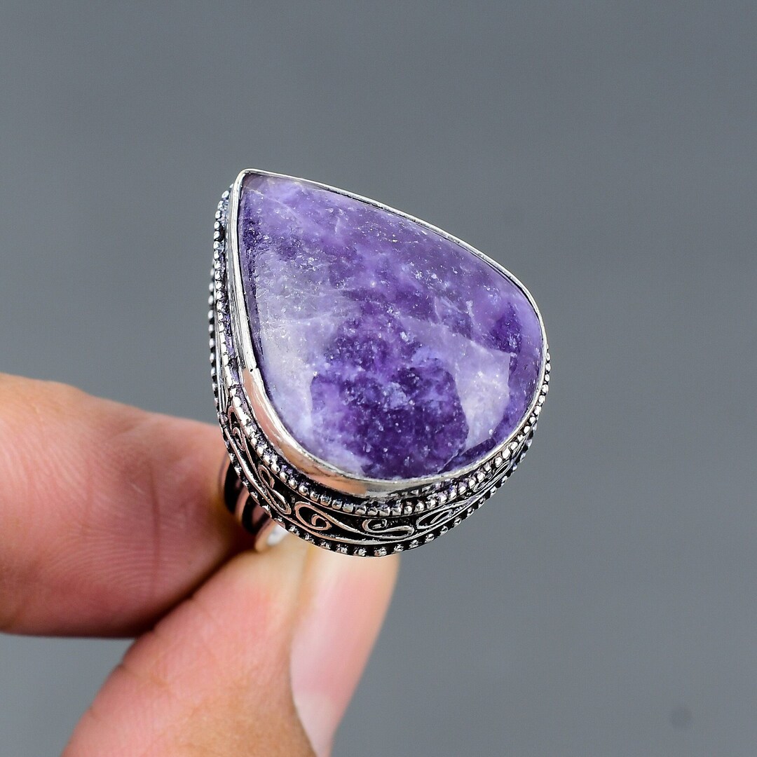 100% Genuine Lepidolite Vintage Ring Size 7 3/4 Gemstone - Etsy