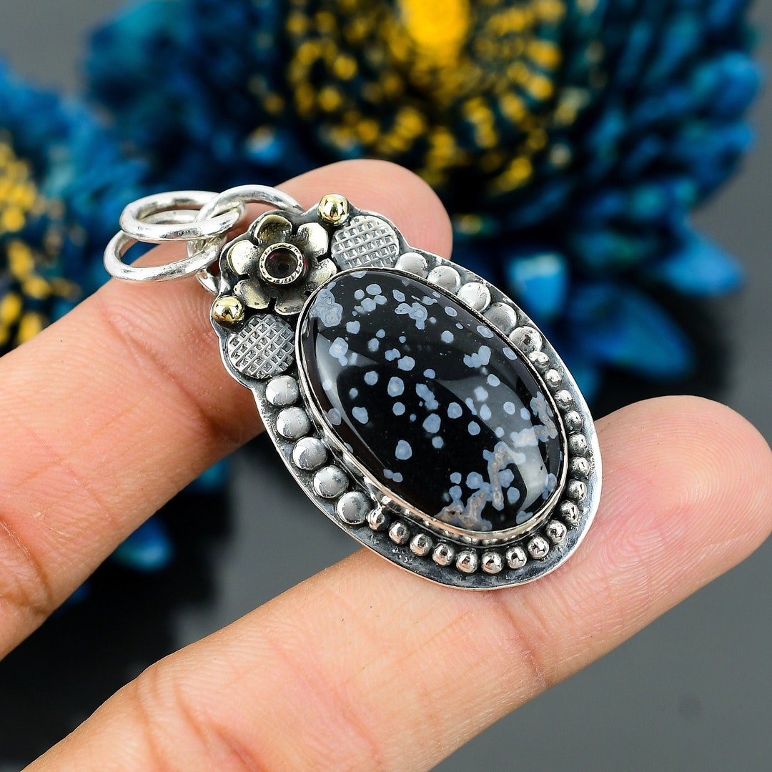 Rare Snowflake Obsidian Pendant Gemstone Pendant Black - Etsy
