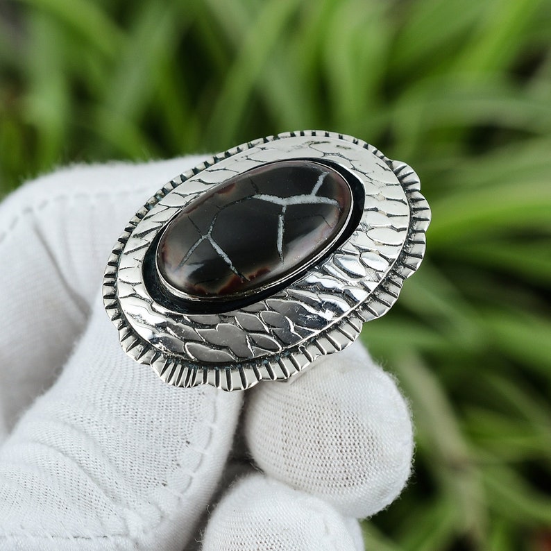 Moroccan Mud Crack Fossil Ring, Sterling Silver Oxidized Gemstone Ring ...