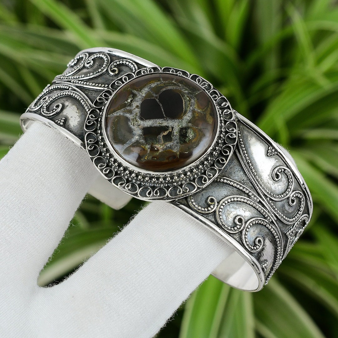 Moroccan Mud Crack Fossil Cuff Bracelet 925 Sterling Silver Bangle ...
