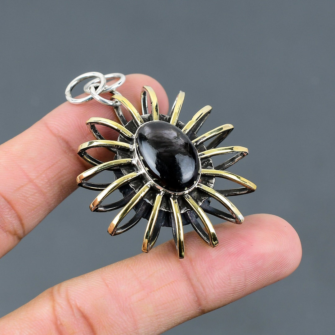 Handmade Hypersthene Pendant: 18K Gold Plated Sterling Silver Cage ...