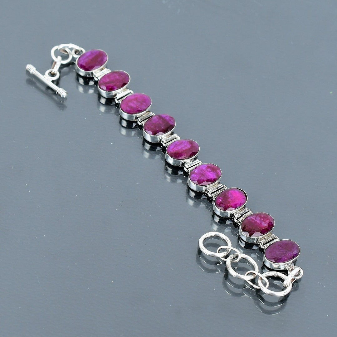 Faceted Kashmir Ruby Bracelet: Handmade 925 Sterling Silver Adjustable ...