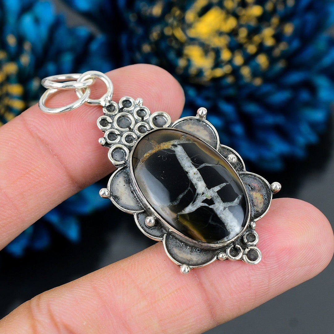 Moroccan Mud Crack Fossil Pendant, Handmade 925 Sterling Silver Jewelry ...