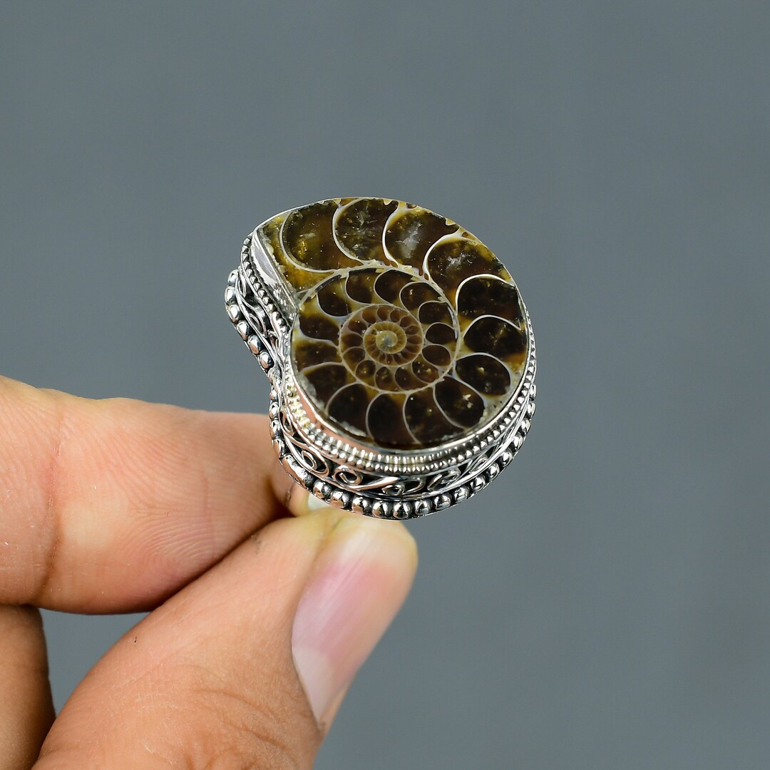 Ammonite Fossil Ring 925 Sterling Silver Ring Adjustable Ring Ammonite ...
