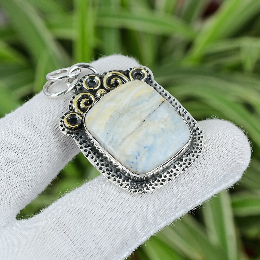 Blue Scheelite Pendant 925 Sterling Silver Pendant 18K Gold Plated ...