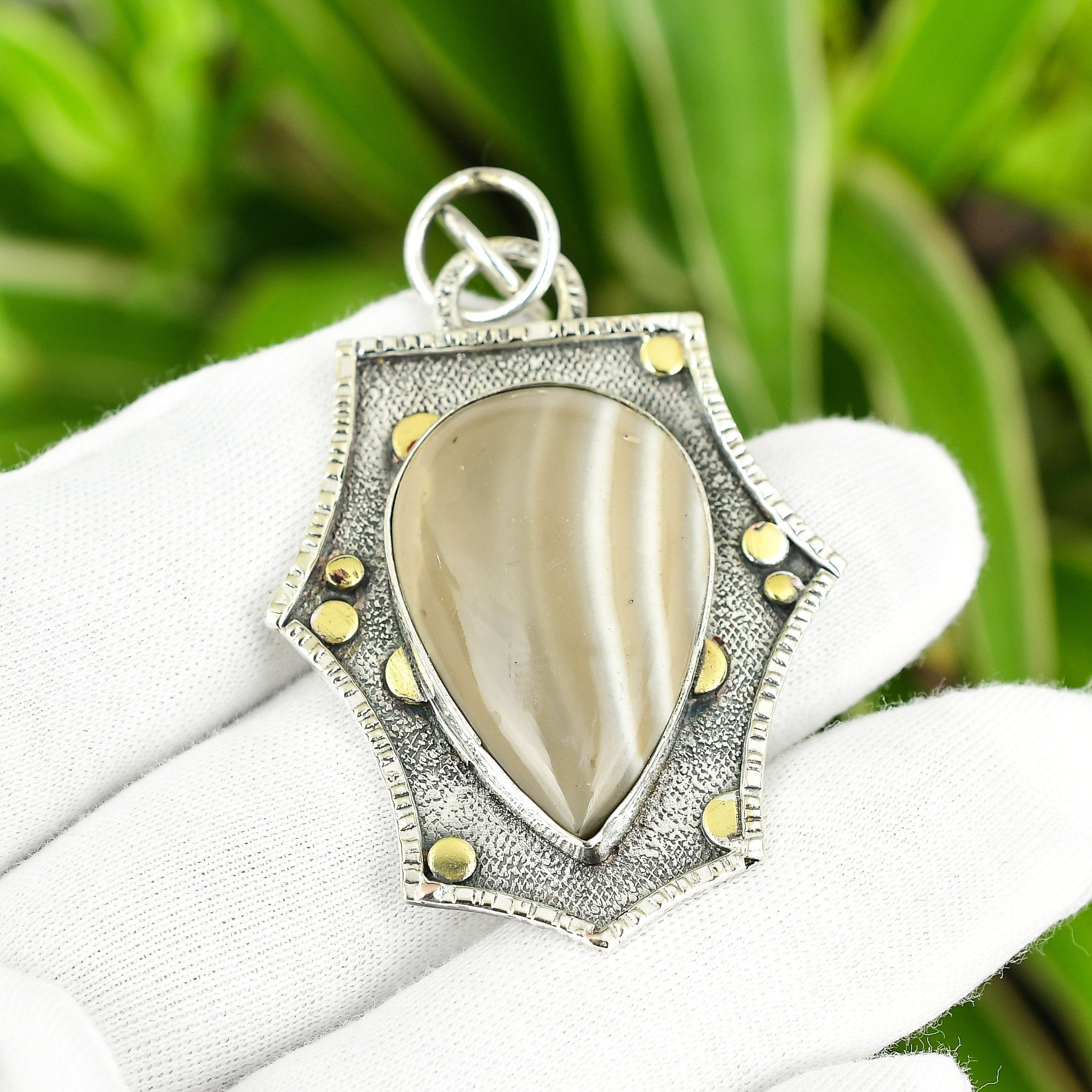 Flint Stone Pendant 925 Sterling Silver Pendant 18K Gold - Etsy UK