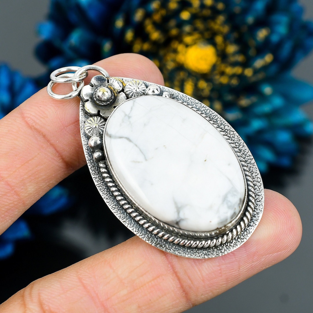 Rare Howlite Flower Pendant Gemstone Pendant White Pendant - Etsy