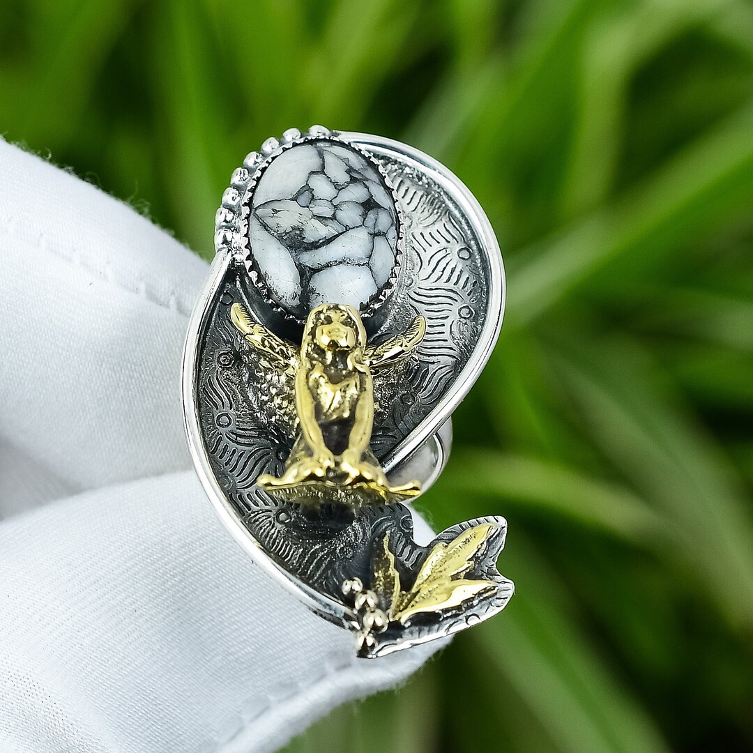 Pinolith Jasper Ring 925 Sterling Silver Ring Adjustable Ring 18K Gold ...