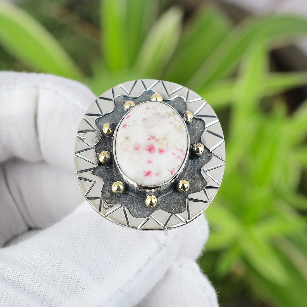 Handmade Cinnabar Ring: 18K Gold Plated Sterling Silver, Size 7.75 - Etsy