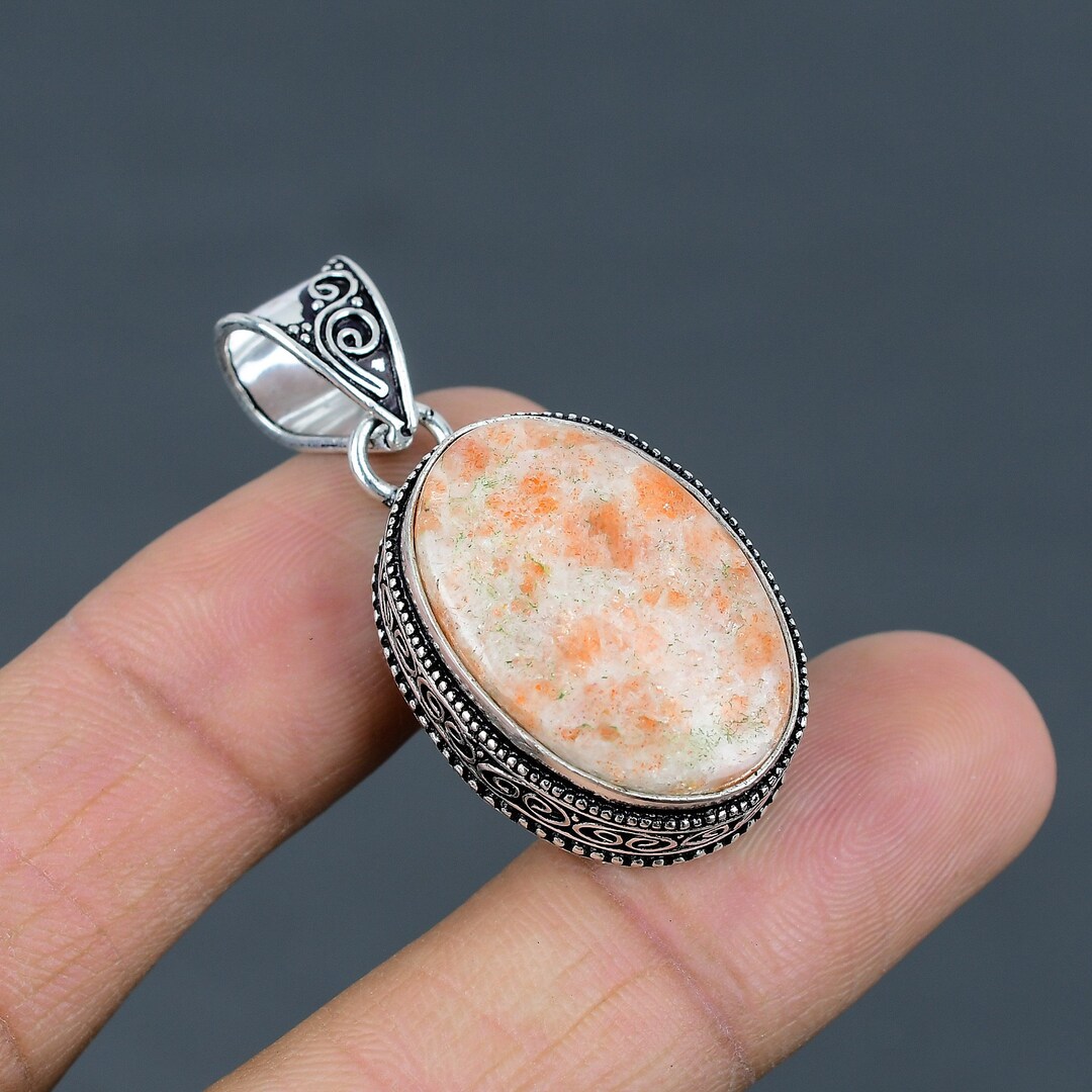 Sunstone Pendant 925 Sterling Silver Pendant Antique Vintage Jewelry Genuine Gemstone Pendant ...