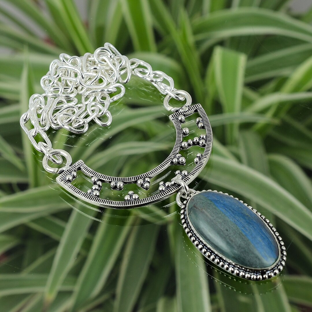 Swedish Blue Slag Necklace 925 Sterling Silver Necklace Adjustable ...