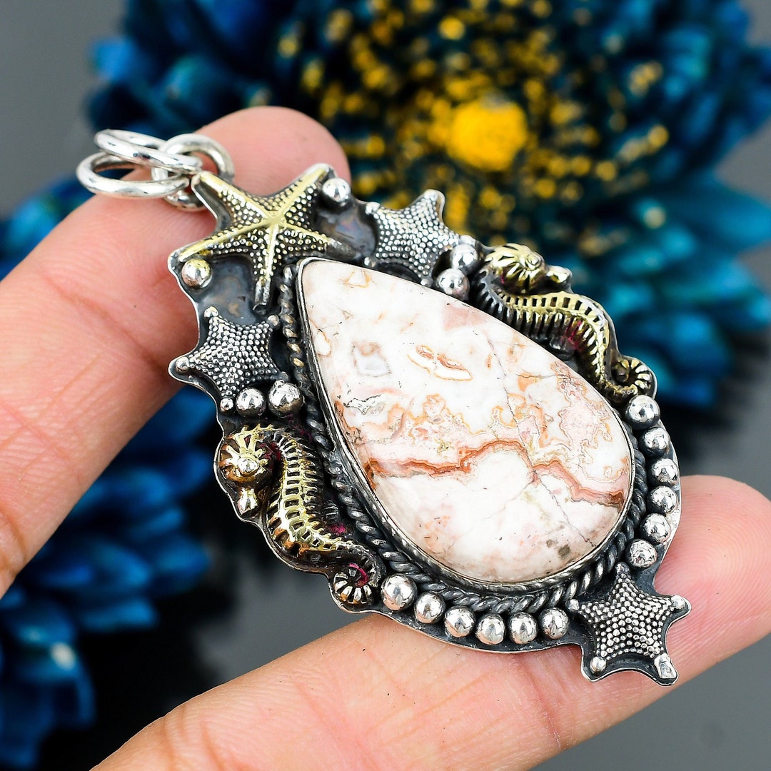 Precious Rosetta Jasper Starfish Pendant, 18K Gold Plated Gemstone ...