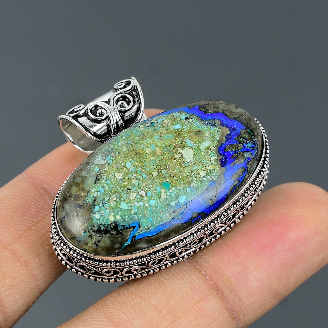Azurite Malachite Pendant 925 Sterling Silver Pendant Gemstone Pendant ...
