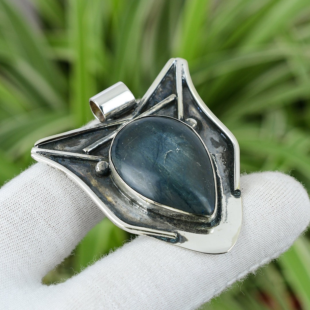Swedish Blue Slag Pendant 925 Sterling Silver Pendant Genuine - Etsy