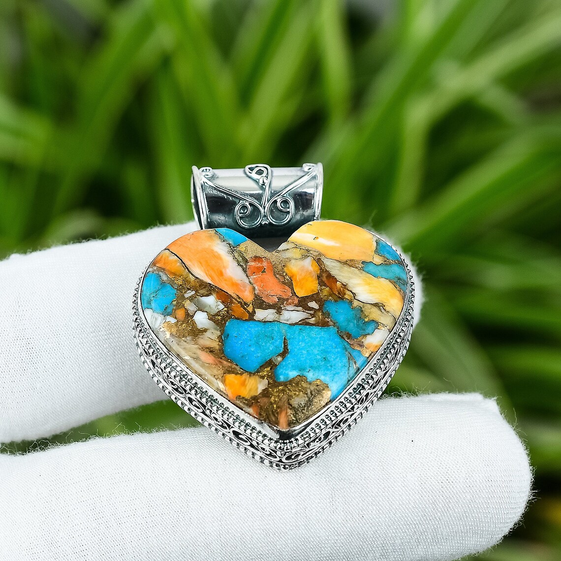 Big Spiny Oyster Copper Turquoise Pendant 925 Sterling Silver - Etsy