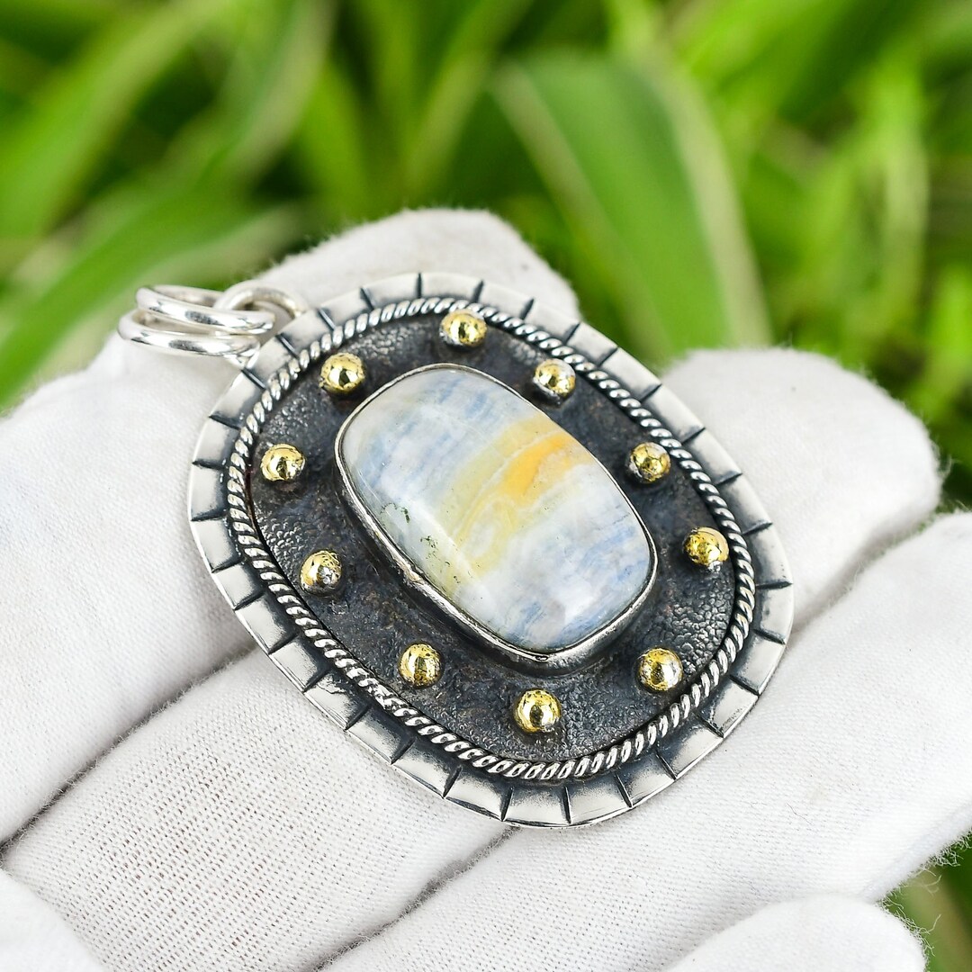 Blue Scheelite Pendant 925 Sterling Silver Pendant 18K Gold Plated ...