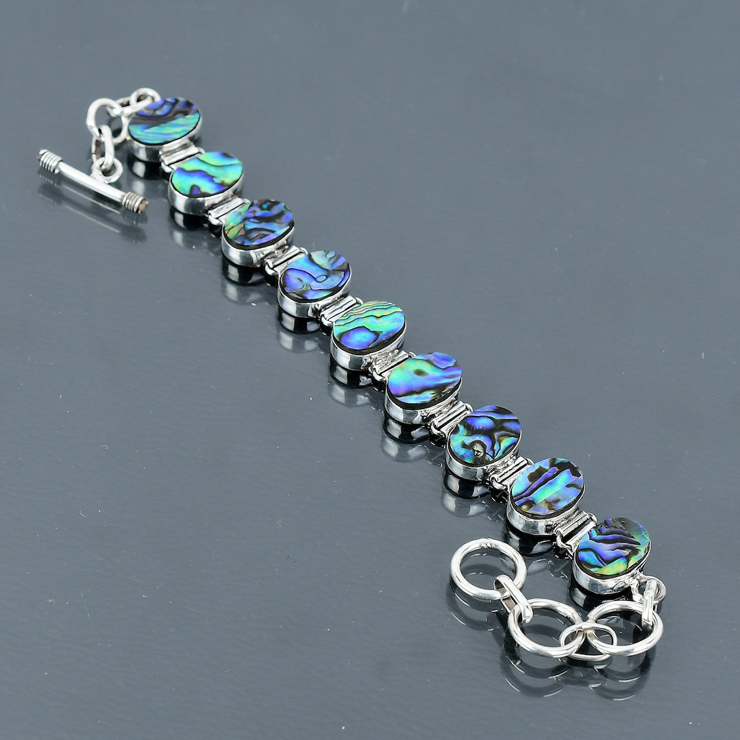 Abalone Shell Bracelet: Handmade 925 Sterling Silver Adjustable Jewelry ...