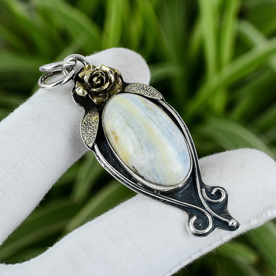 Blue Scheelite Pendant 925 Sterling Silver Pendant 18K Gold Plated ...