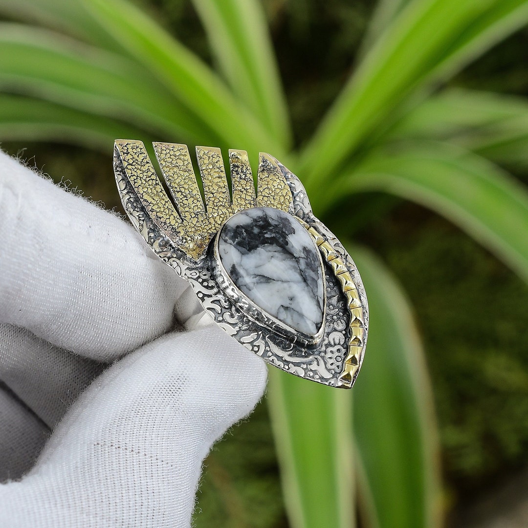 Handmade Pinolith Jasper Ring: 925 Sterling Silver Adjustable Band - Etsy