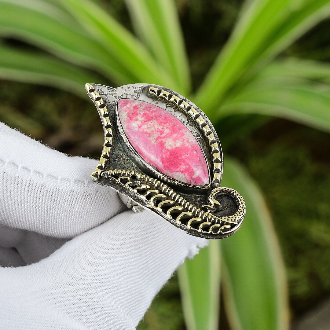 Thulite Ring 925 Sterling Silver Ring Adjustable Ring 18K Gold Plated ...