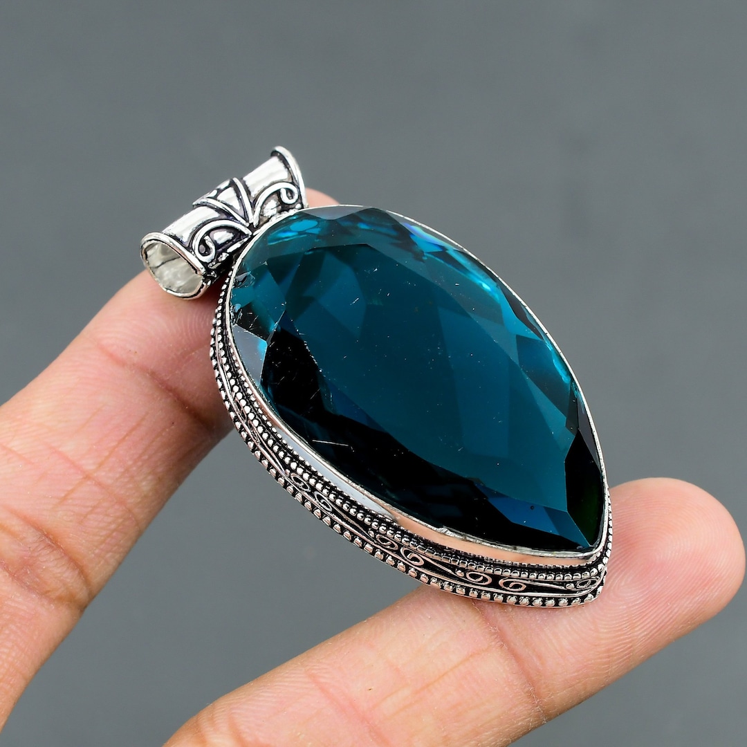 Faceted Indicolite Pendant 925 Sterling Silver Pendant Genuine Gemstone ...