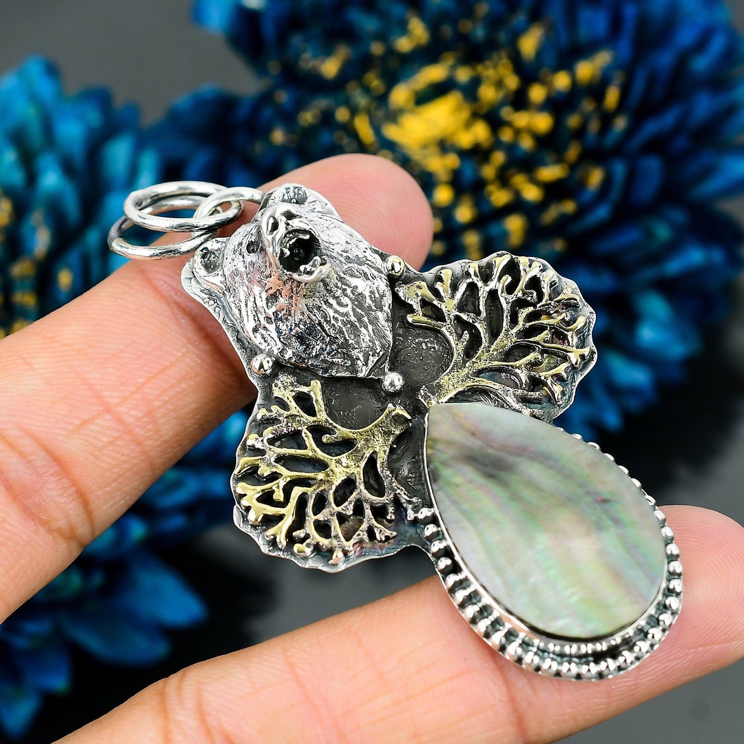 Handcrafted Natural Mother of Pearl Fox Pendant, 18K Gold Plated ...