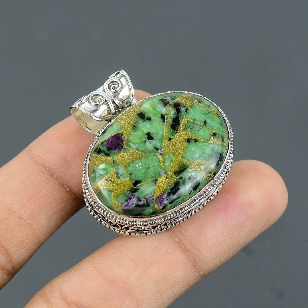 Copper Ruby Zoisite Pendant Real Gemstone Jewelry 925 Sterling - Etsy