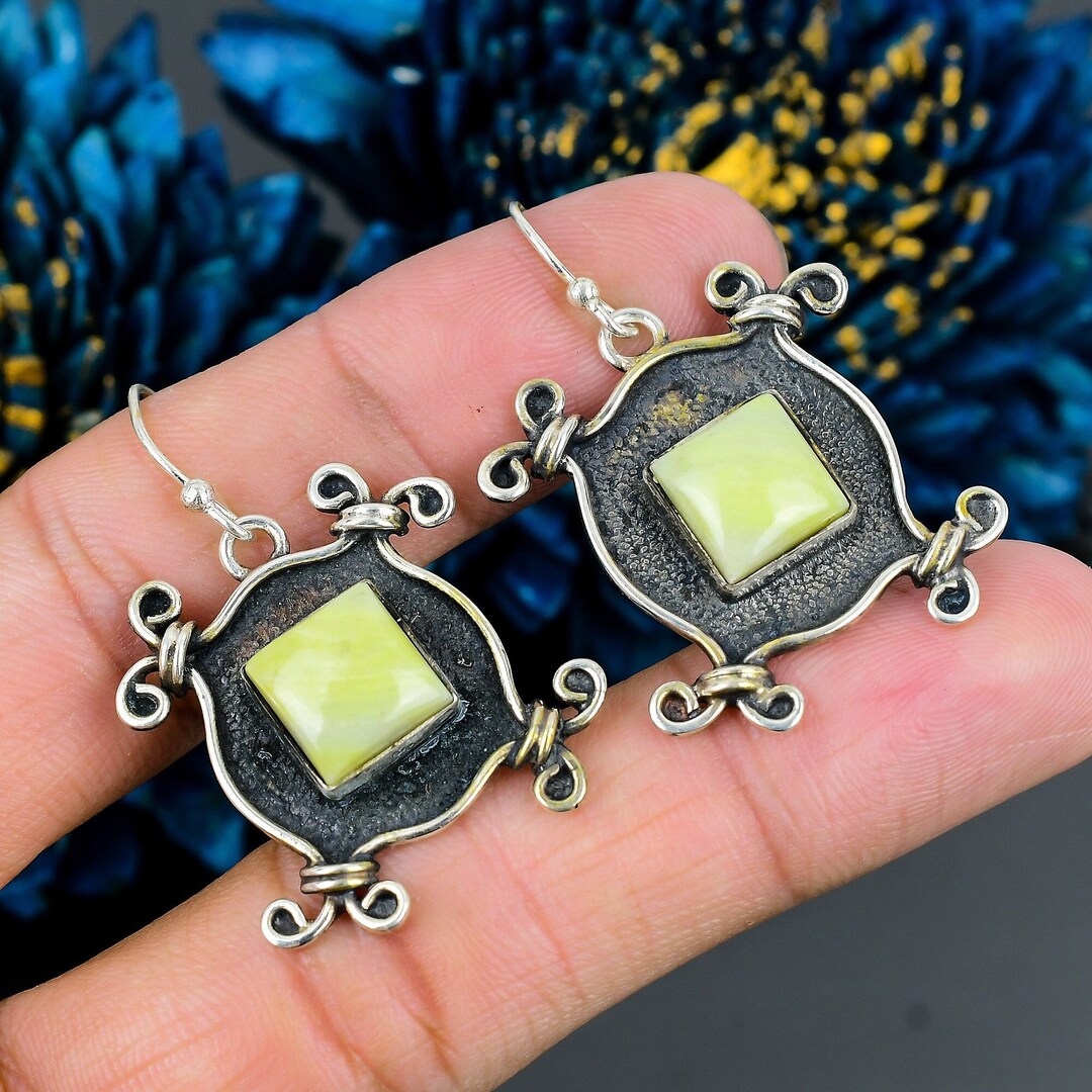 Rare Serpentine Earrings Gemstone Earrings Green Drop & - Etsy