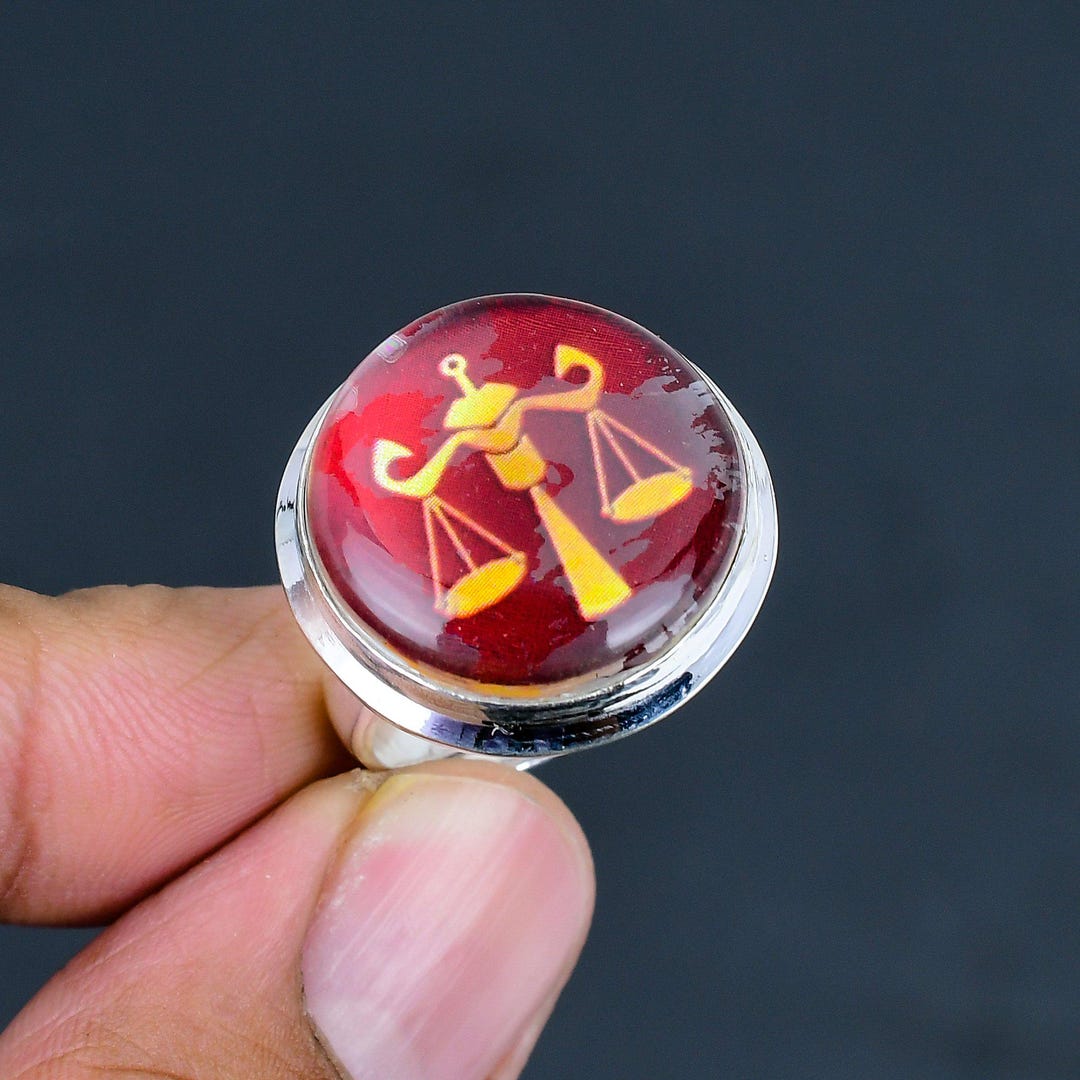 Libra Zodiac Sign in Red Onyx Ring 925 Sterling Silver Ring Adjustable ...