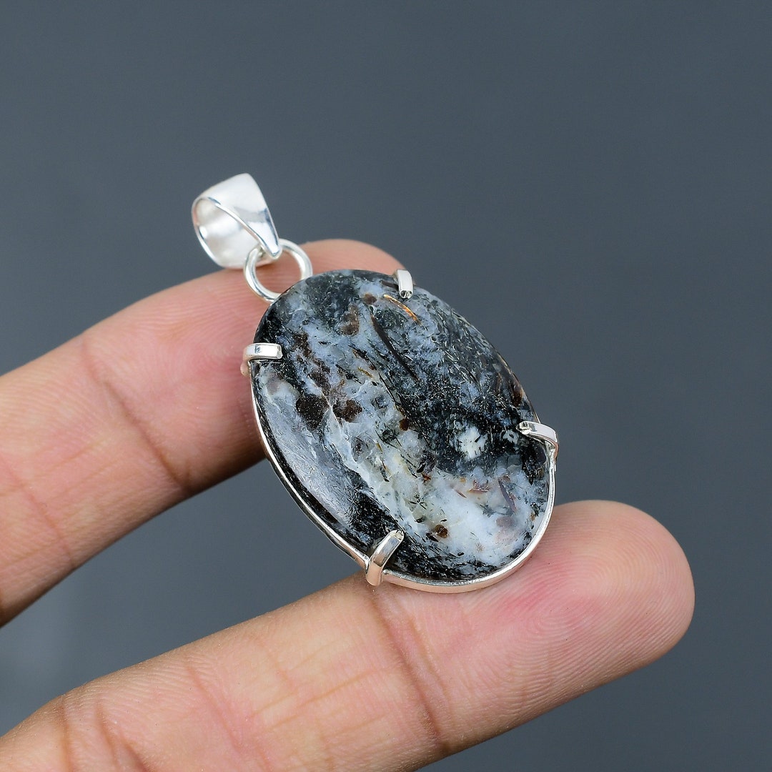Handmade Astrophyllite Pendant: Oval Gemstone, 925 Sterling Silver - Etsy