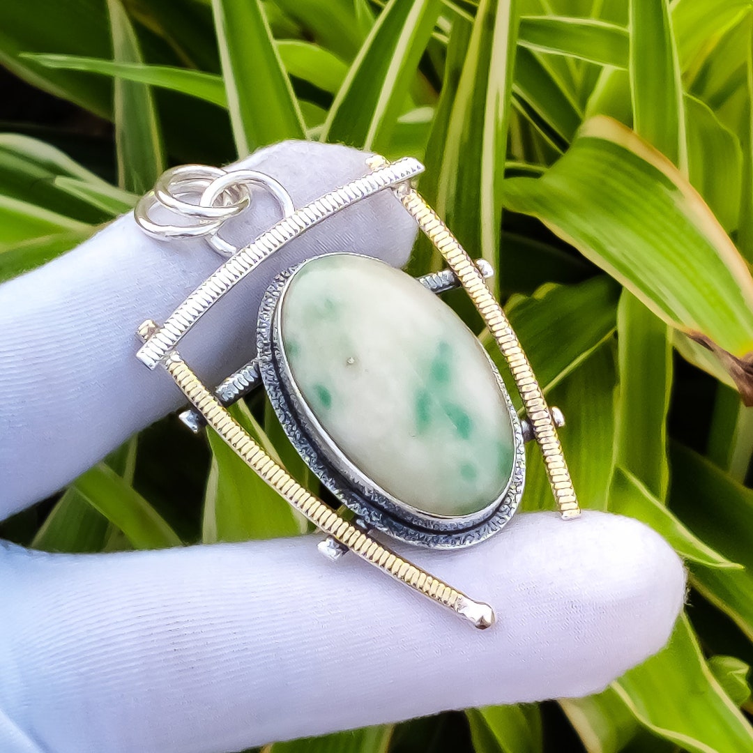 Variscite Pendant 925 Sterling Silver Pendant 18K Gold Plated Gemstone ...