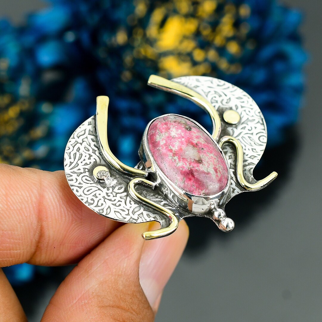 Rare Thulite Ring 18K Gold Plated Gemstone Ring Pink - Etsy