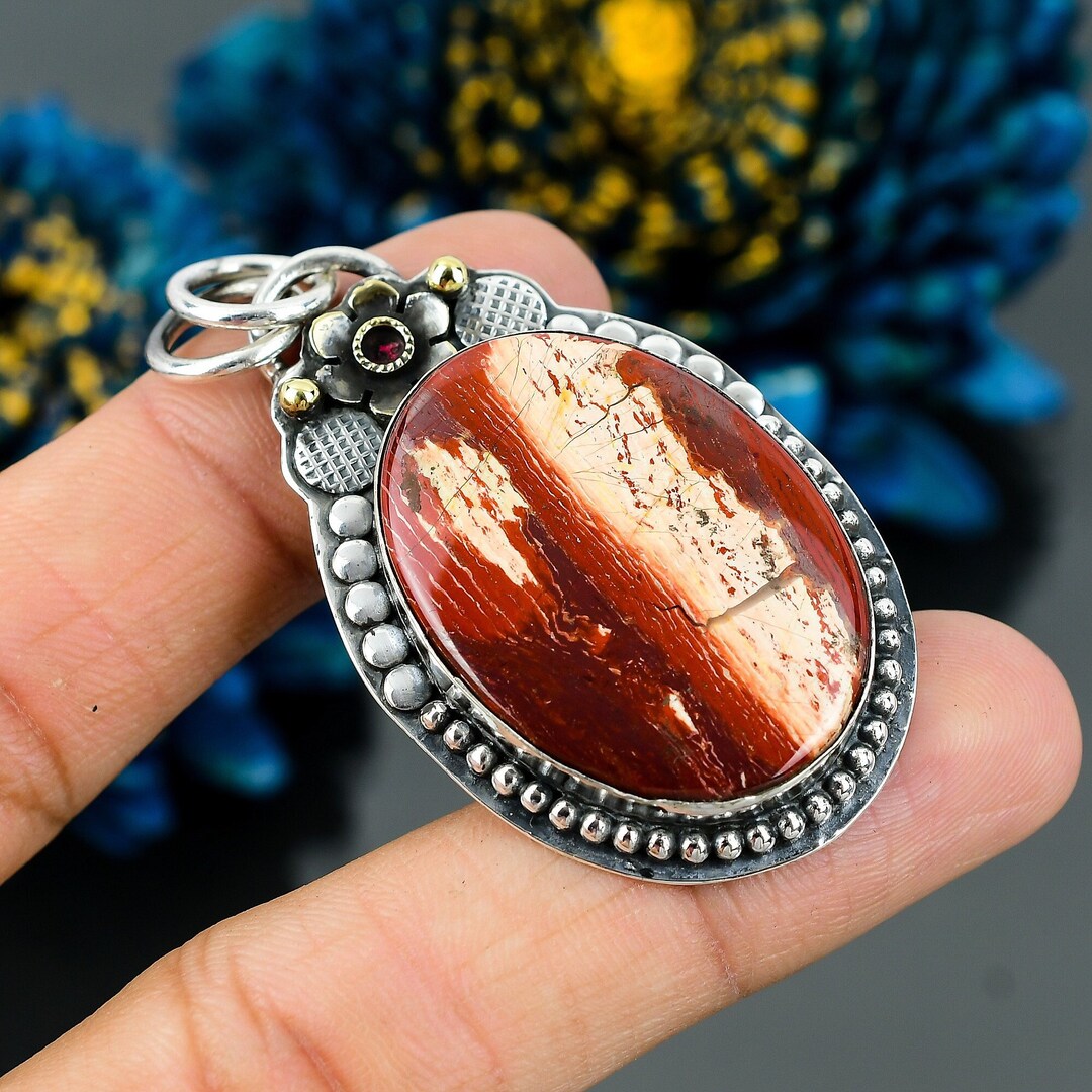 Sparkling Red Snakeskin Jasper Pendant, Gemstone Pendant, Red Pendant ...