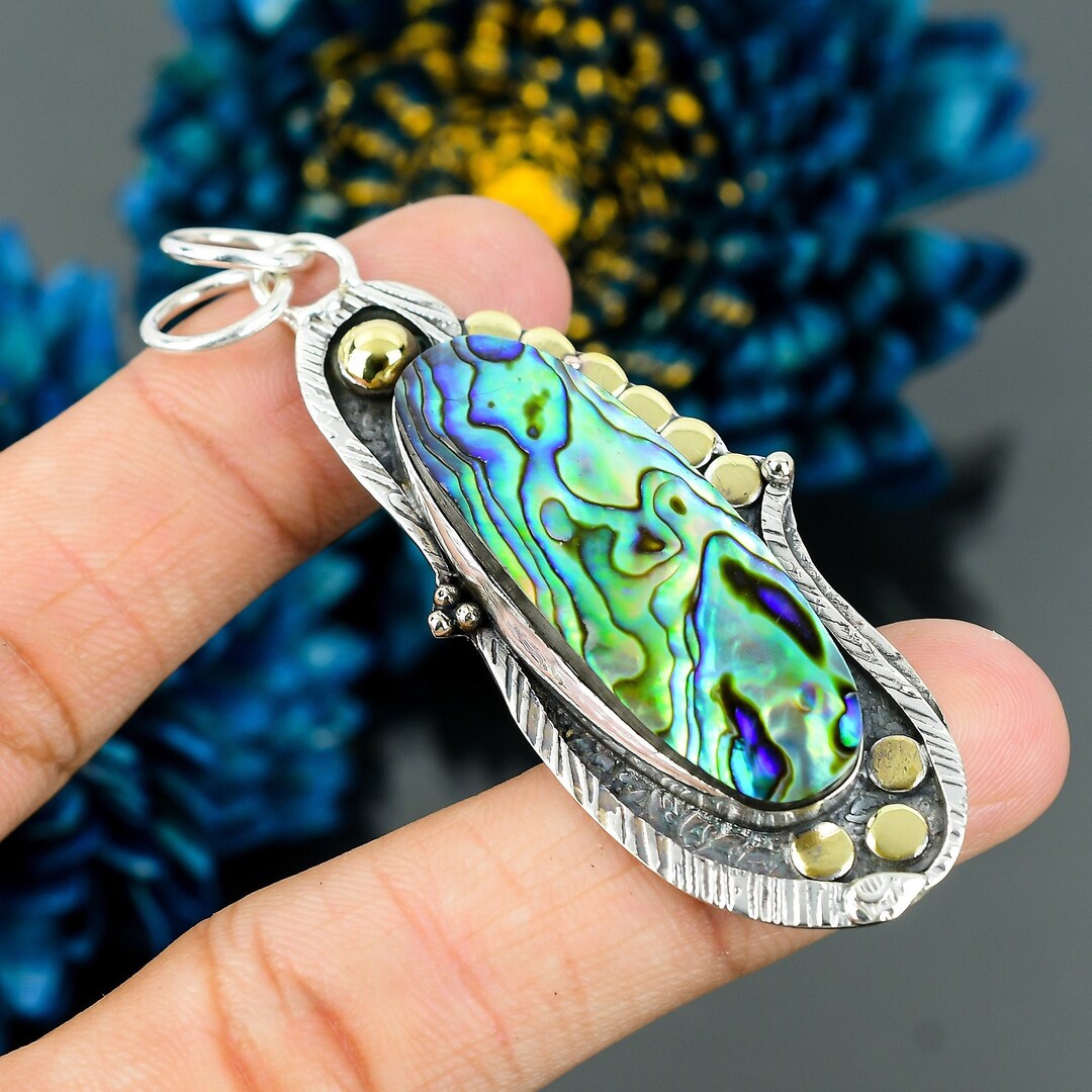 100% Natural Abalone Shell Pendant, Gemstone Pendant, Green Pendant ...