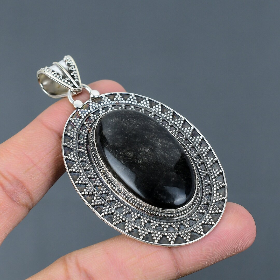 Silver Sheen Obsidian Pendant: Handmade 925 Sterling Silver Vintage ...