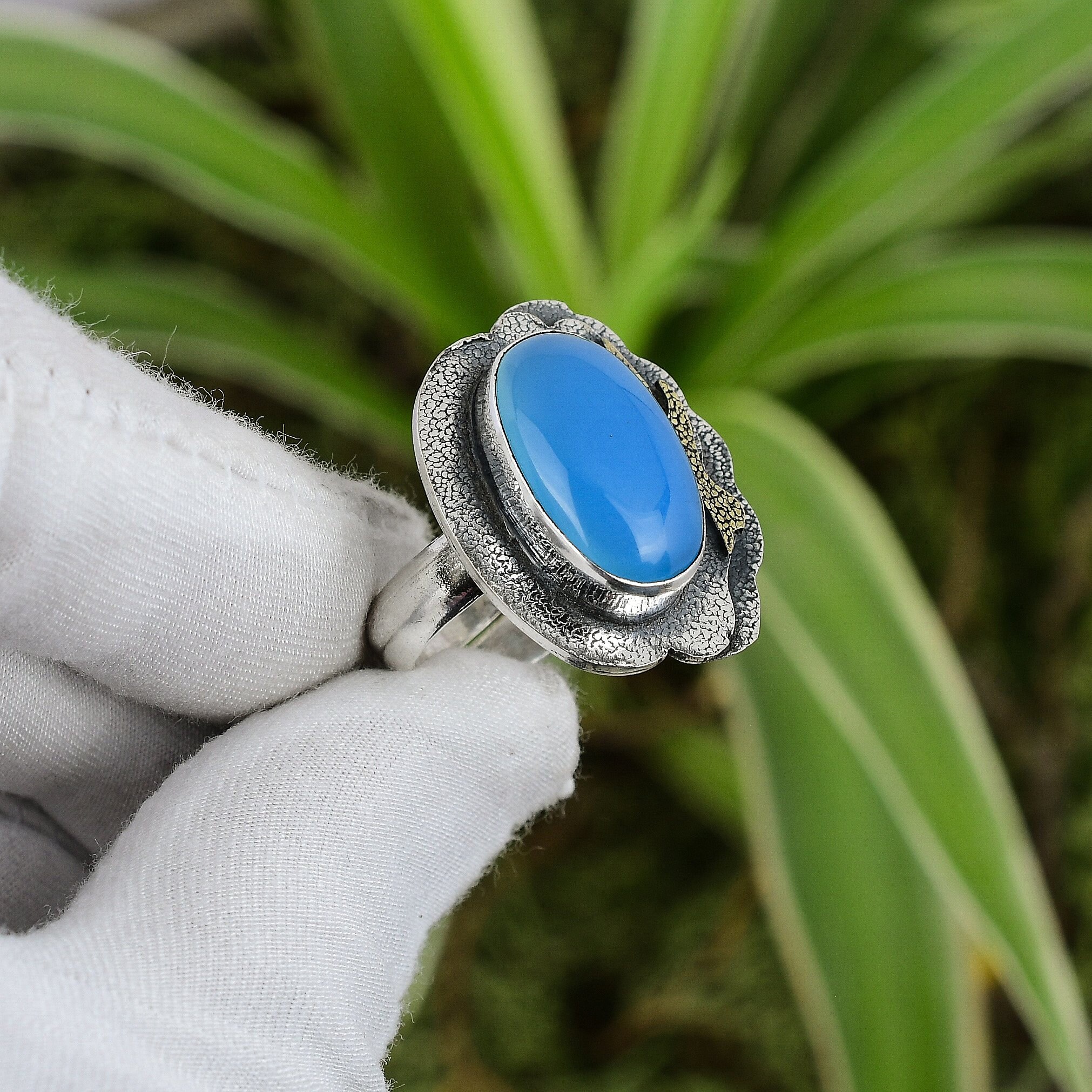 Blue Chalcedony Ring 925 Sterling Silver Ring Adjustable | Etsy