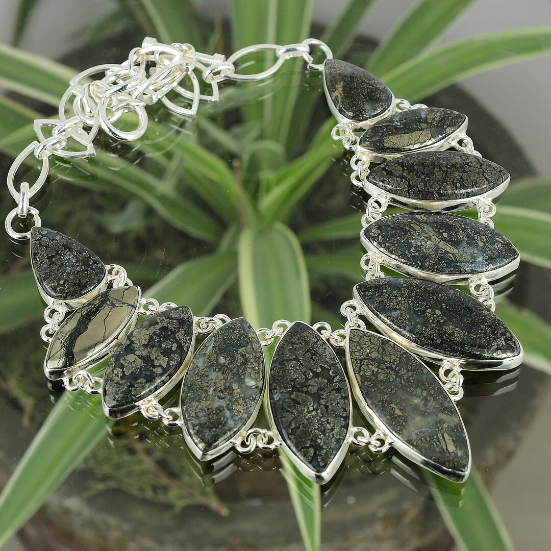 Handmade Marcasite Gemstone Necklace: 925 Sterling Silver, Adjustable ...