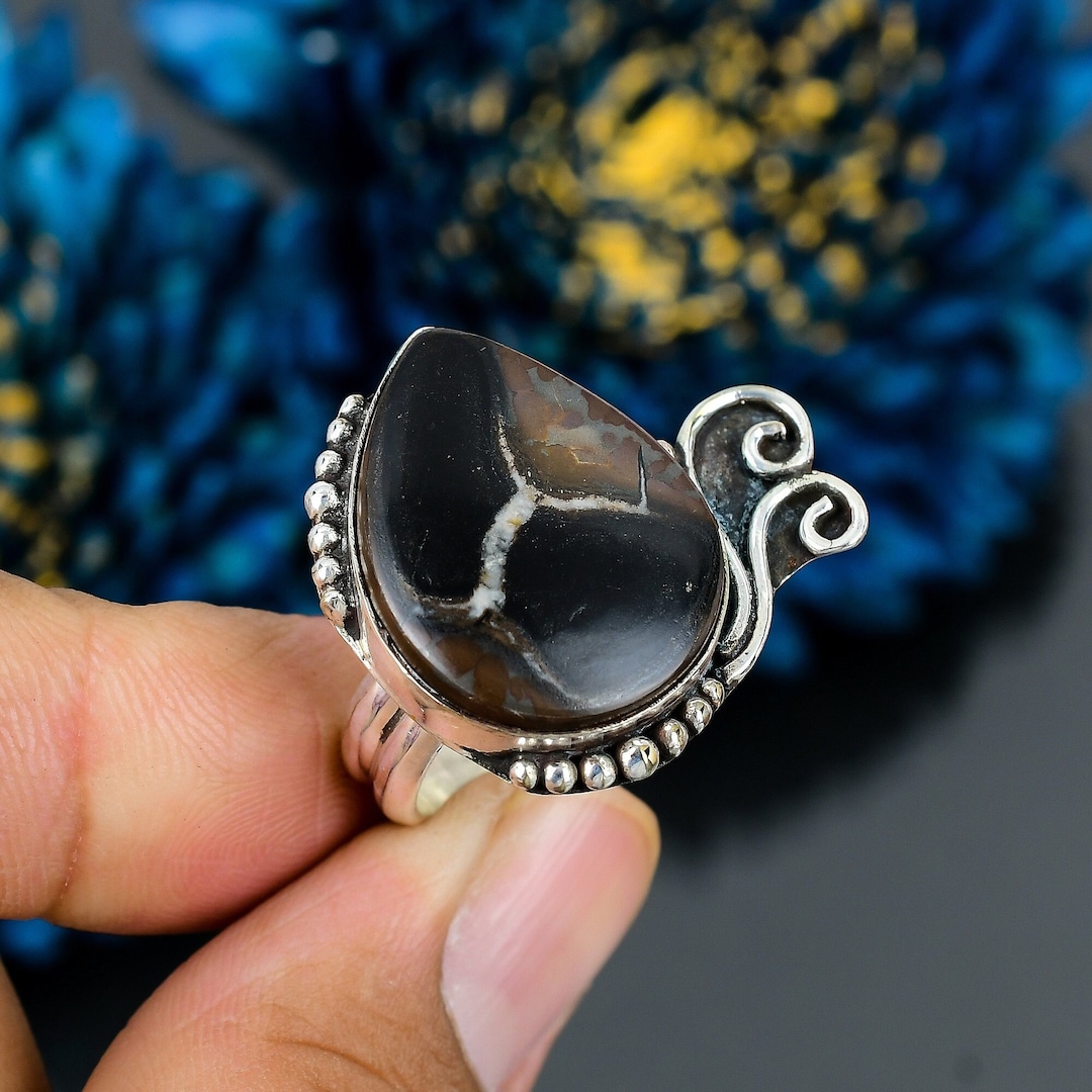 Elegant Moroccan Mud Crack Fossil Ring Size 9, Gemstone Ring, Brown ...