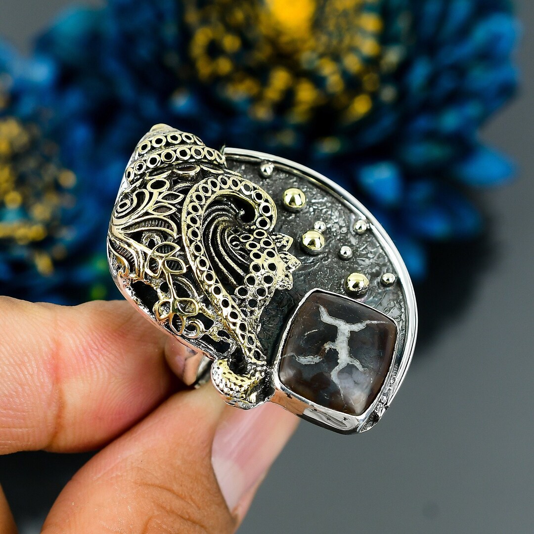 Moroccan Mud Crack Fossil Conch Shell Ring 18K Gold Plated - Etsy