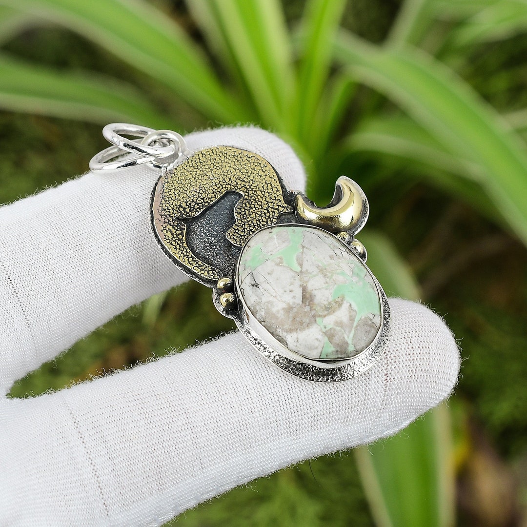 Variscite Pendant 925 Sterling Silver Pendant 18K Gold Plated Handmade ...