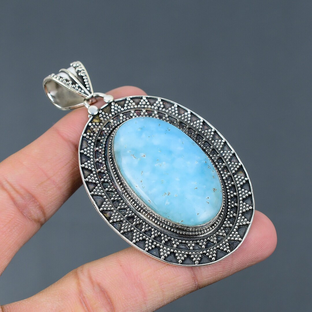 Handmade Hemimorphite Pendant: Vintage 925 Sterling Silver Wedding ...