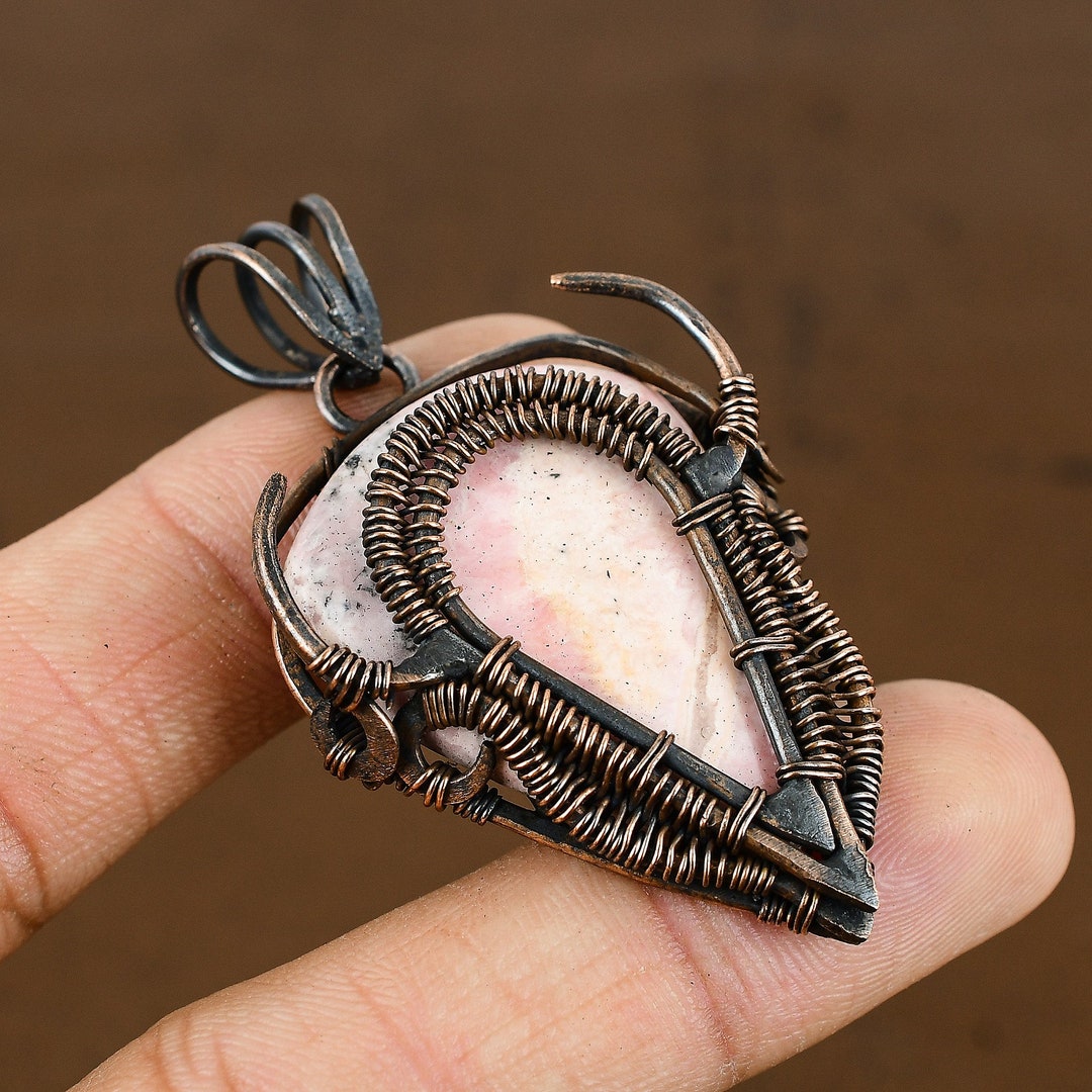 Rhodochrosite Pendant Copper Wire Wrap Pendant Real Gemstone Pendant ...