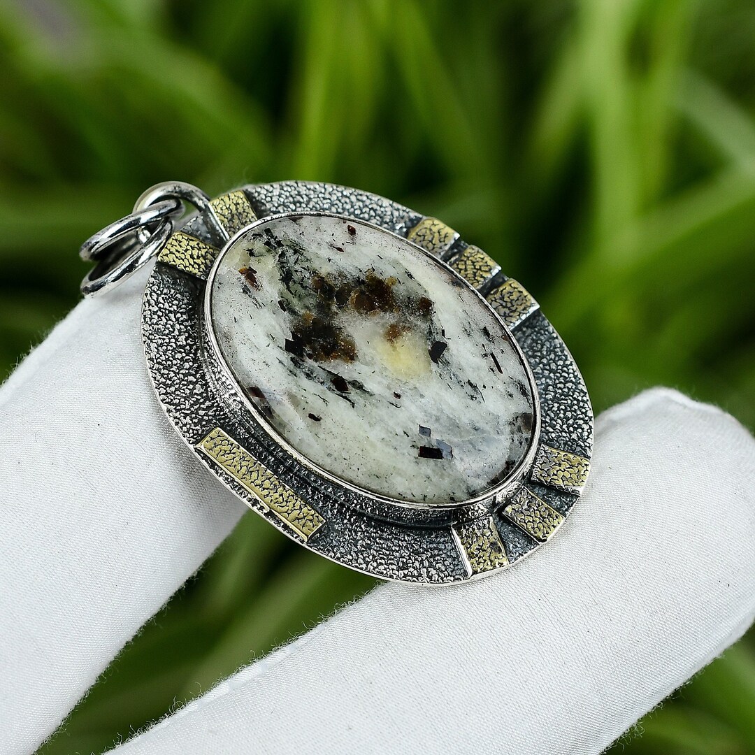 Handmade Astrophyllite Pendant: 925 Sterling Silver, 18K Gold Plated - Etsy