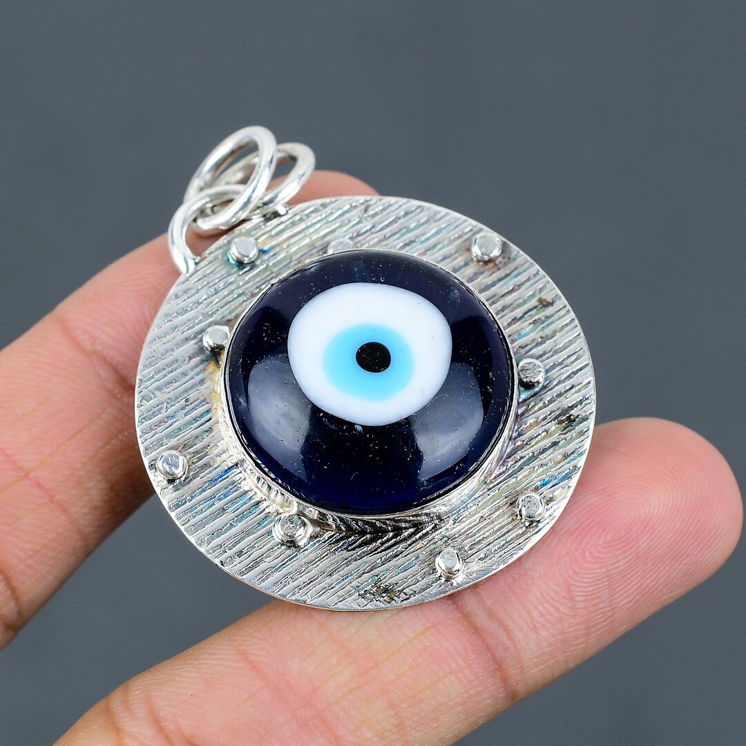 Handmade Sterling Silver Blue Evil Eye Pendant: Good Luck Charm - Etsy