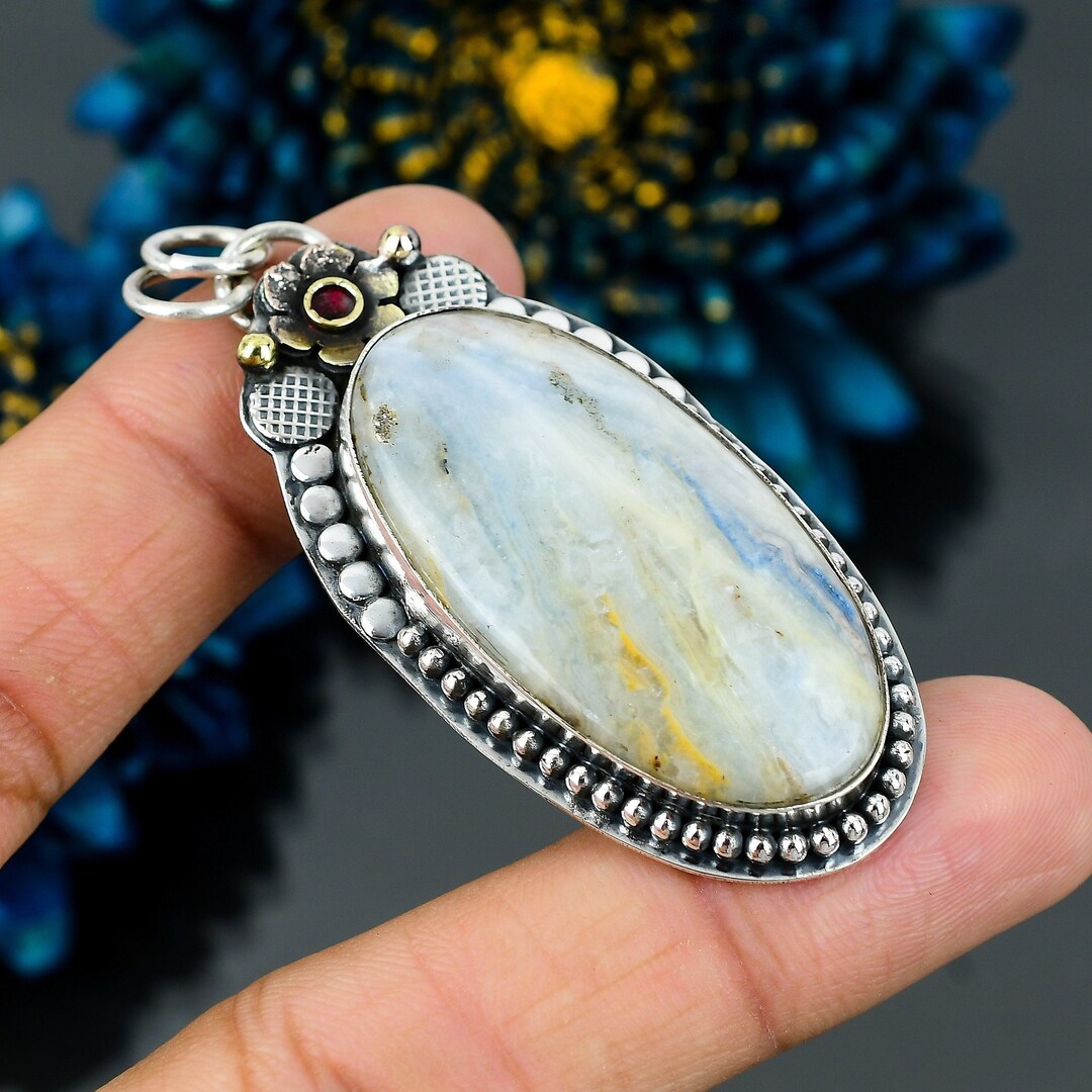 Blue Scheelite Pendant: Handmade 925 Sterling Silver Gemstone Jewelry ...