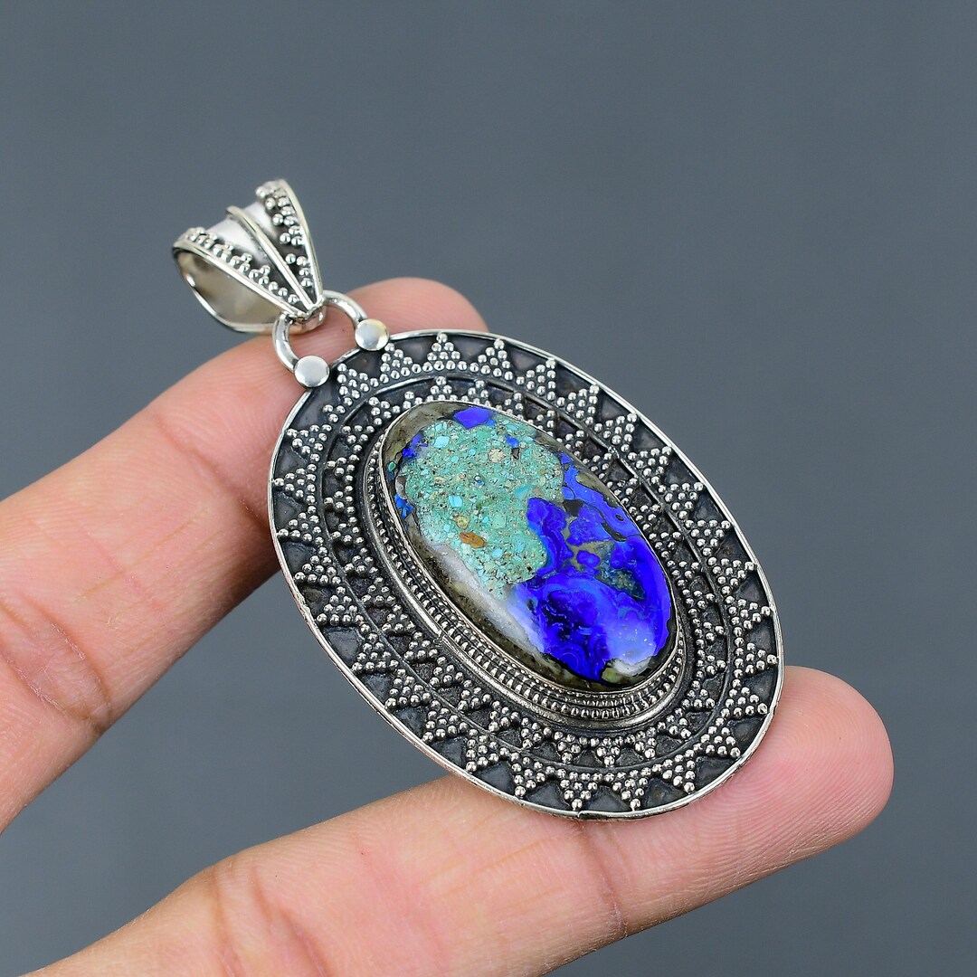 Azurite Malachite Pendant 925 Sterling Silver Pendant Gemstone Pendant ...